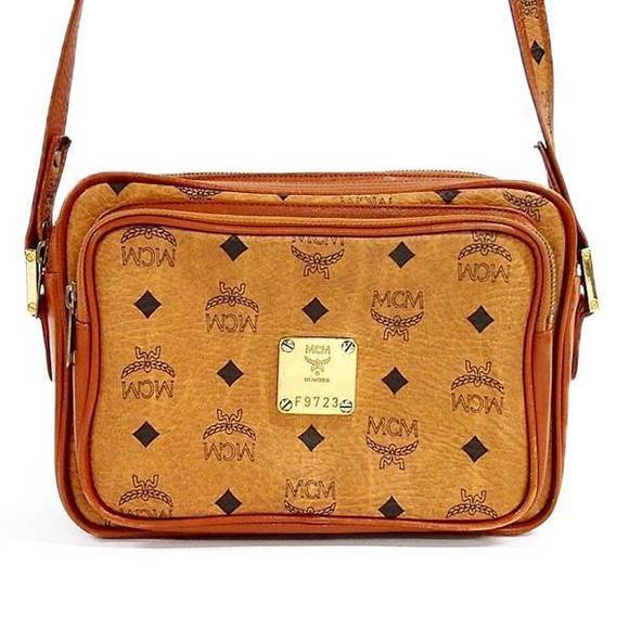 MCM | Bags | Mcm Shoulder Bag Cognac Pochette Brown Black Camel Logo ...